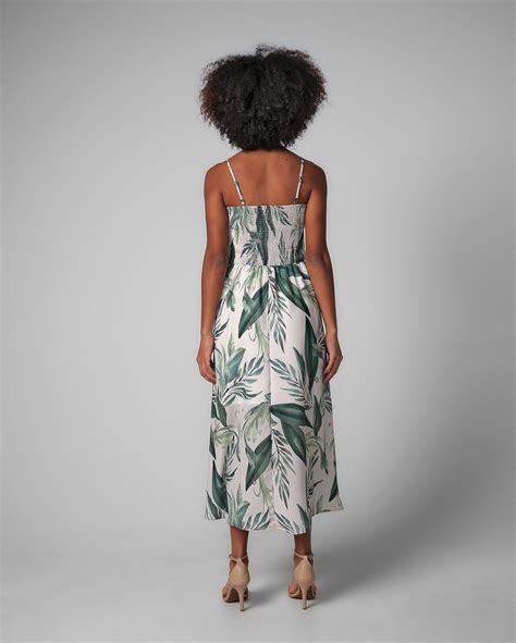 Riachuelo Vestido midi feminino evasê folhagem off white AK by