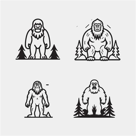 Set Of Sasquatch Bigfoot Yeti Silhouette Vector Isolated On White
