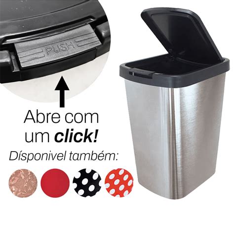 Lixeira Cesto Tampa Click 9 Lts Litros Inox Várias Cores Label
