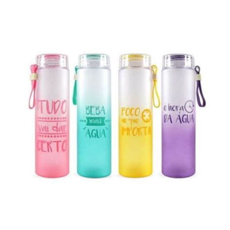 Garrafa Squeeze Água Frases Motivacionais Fosca Academia Alça 500ml