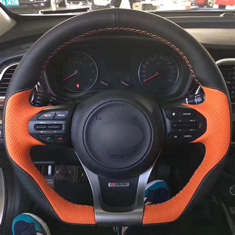 Black Leather Black Suede Orange Leather Car Steering Wheel Cover For