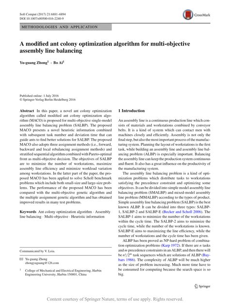 a modified ant colony optimization algorithm for multi objective assembly line balancing