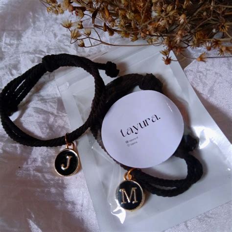Jual Tayura Gelang Tali Custom Nama Inisial Huruf Epoxy Tali Hitam