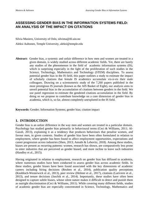 pdf assessing gender bias in the information systems field an analysis of the impact on citations