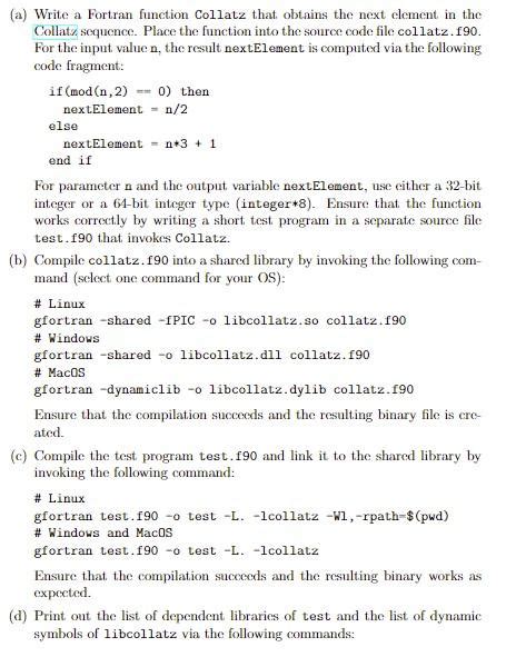a write a fortran function collatz that obtains the