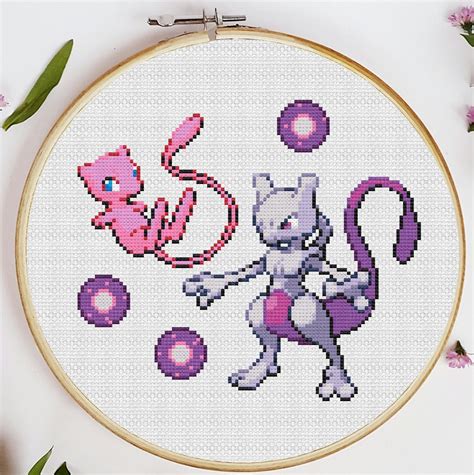 Mew Mewtwo Pokemon Cross Stitch PDF Pattern Etsy