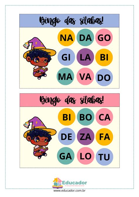 Bingo das sílabas para imprimir plano de aula