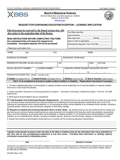 Fillable Online Bbs Ca Request For Continuing Education Exception