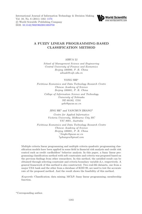 pdf a fuzzy linear programming based classification method