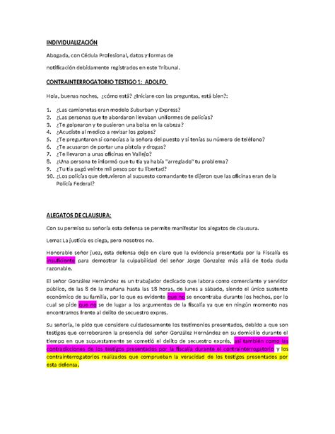 Contrainterrogatorio Testigo 1 INDIVIDUALIZACIÓN Abogada con Cédula