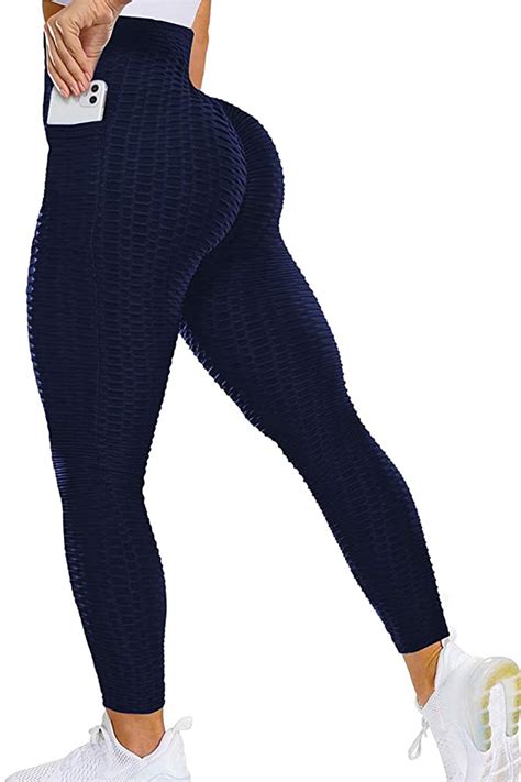 Fittoo Tiktok Leggings Pockets Booty Yoga Pants High Waisted Honeycomb Ruched Butt Lift Textured