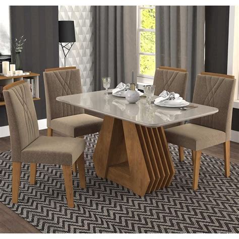 Mesa Para Sala De Jantar Agata X Cm E Cadeiras Nicole Cimol