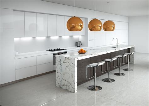 Contemporary Minimal White Kitchen With Marble And Wood Details