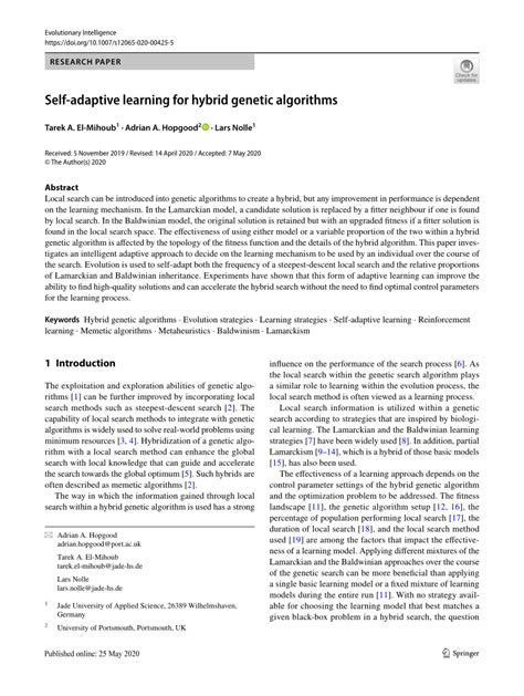 pdf self adaptive learning for hybrid genetic algorithms