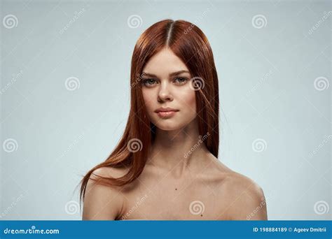 Beautiful Red Haired Woman Naked Shoulders Cosmetics Long Hair Glamor