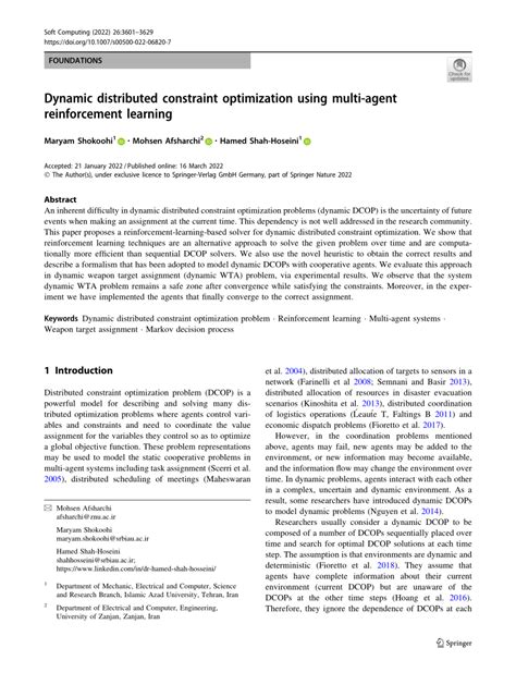 pdf dynamic distributed constraint optimization using multi agent reinforcement learning