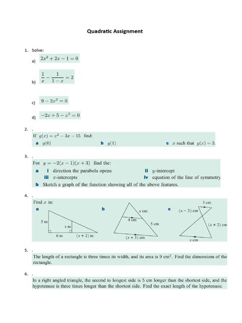quadratics assignment pdf