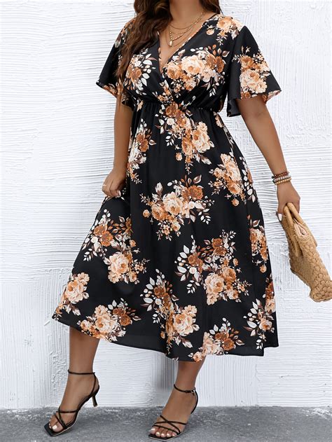 SHEIN LUNE Plus Floral Print Butterfly Sleeve Dress SHEIN USA