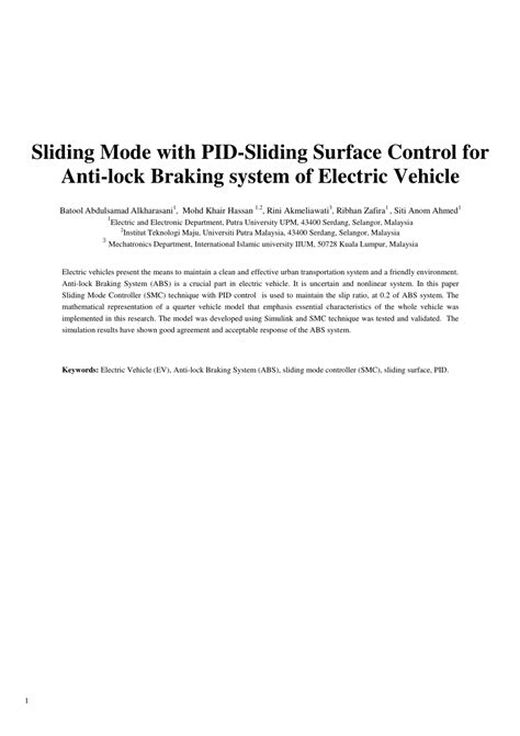 pdf pid sliding surface based sliding mode controller for anti lock braking system of electric