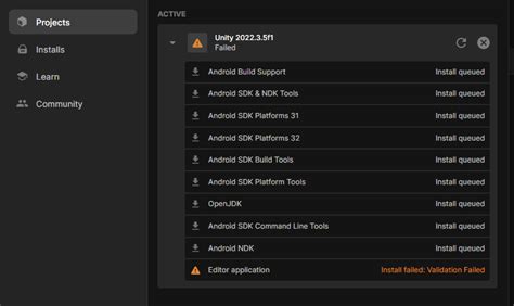 how to resolve unity hub error install failed install
