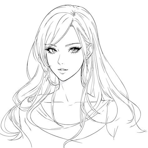 Un lápiz de arte vectorial dibujado a mano de una hermosa y linda mujer