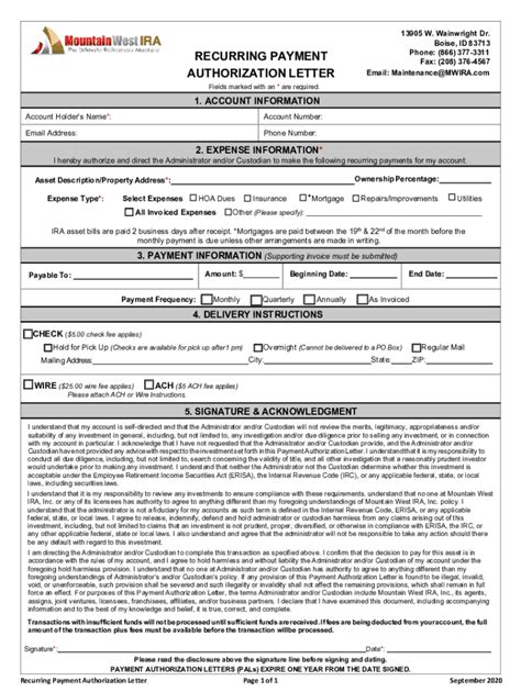 Fillable Online RECURRING PAYMENT AUTHORIZATION LETTER Fax Email Print