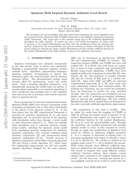 pdf quantum walk inspired dynamic adiabatic local search