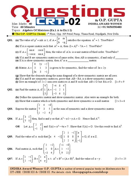 crt 02 matrix 2021 pdf matrix mathematics matrix theory