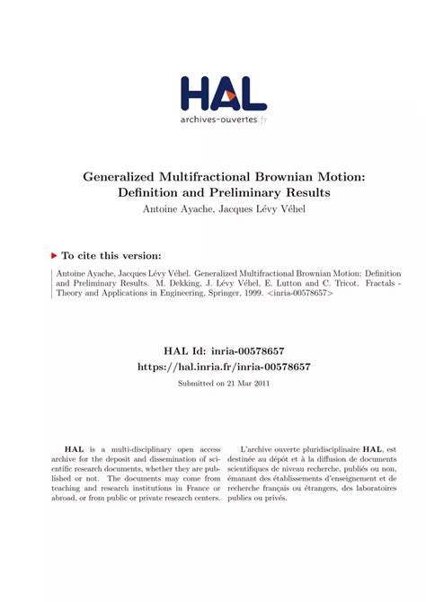 pdf generalized multifractional brownian motion definition and preliminary results dokumen tips