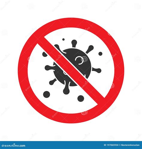Signo Prohibido Con Icono De Glifo De Partículas De Virus Ilustración