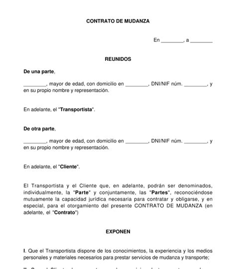 Contrato De Mudanza Modelo Formato Word Y PDF
