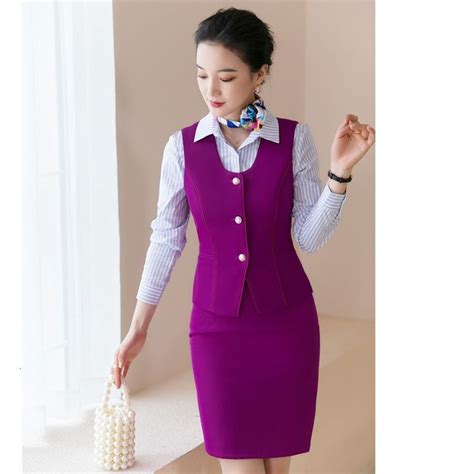 Two Piece Dress Fashion Waistcoat Vest Women Business Suits 2 Skirt And Top Sets Office Ladies