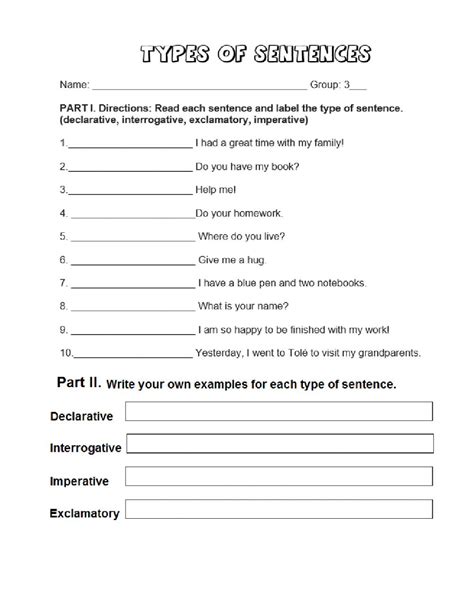 Types Of Sentences Pdf Worksheet Sentenceworksheets