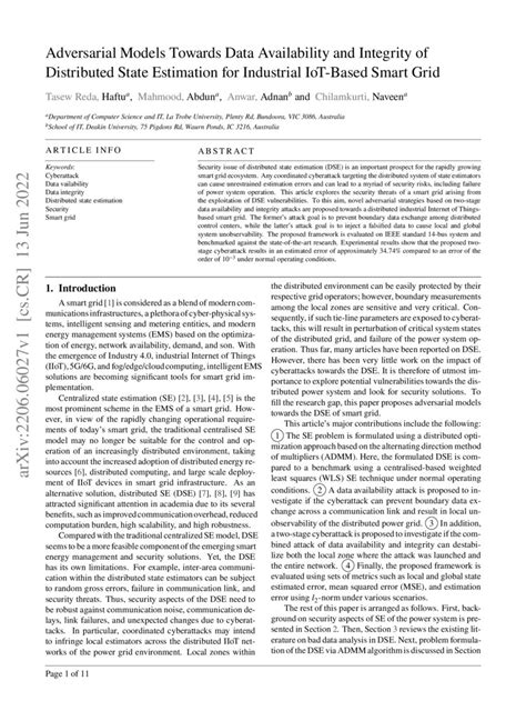 adversarial models towards data availability and integrity of distributed state estimation for