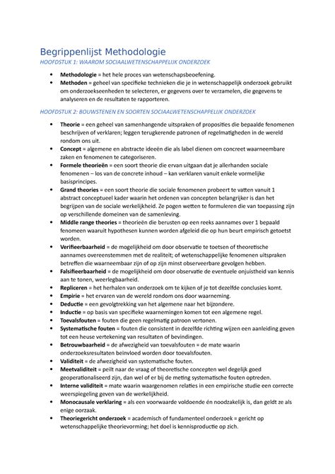 Begrippenlijst Methodologie Begrippenlijst Methodologie HOOFDSTUK 1