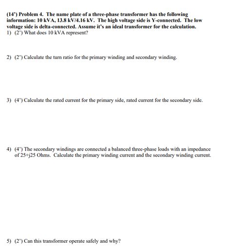 Solved Problem The Name Plate Of A Three Phase Chegg