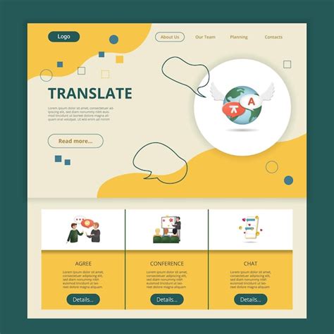 Traducir plantilla de sitio web de página de destino plana de acuerdo