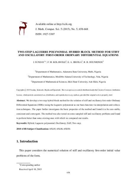pdf two step laguerre polynomial hybrid block method for the solution of stiff and oscillatory