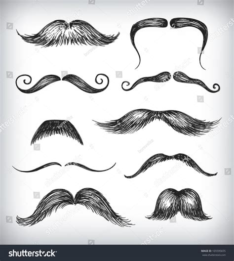 Hand Drawn Set Of Mustache Vector Illustration In A Sketch Style