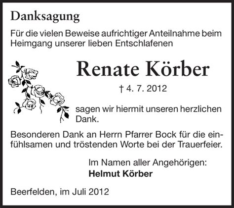 Traueranzeigen von Renate Körber vrm trauer de