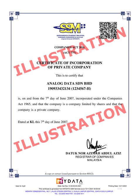 Sample Certificate Of Incorporation Registration ACT 777 This Is To