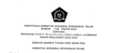 Petunjuk Teknis Penulisan Blanko Ijazah Madrasah Tahun Pelajaran 2022 2023