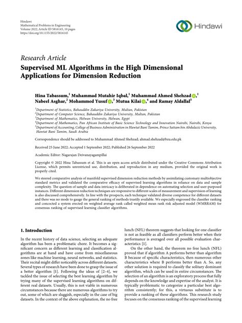 pdf supervised ml algorithms in the high dimensional applications for dimension reduction