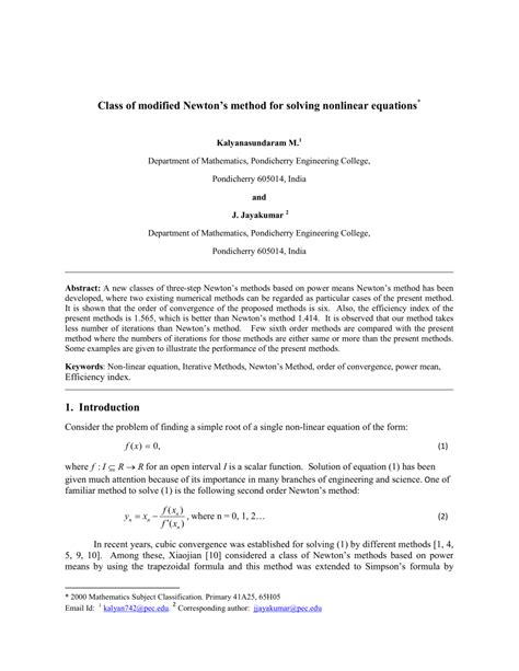 pdf class of modified newton s method for solving nonlinear equations