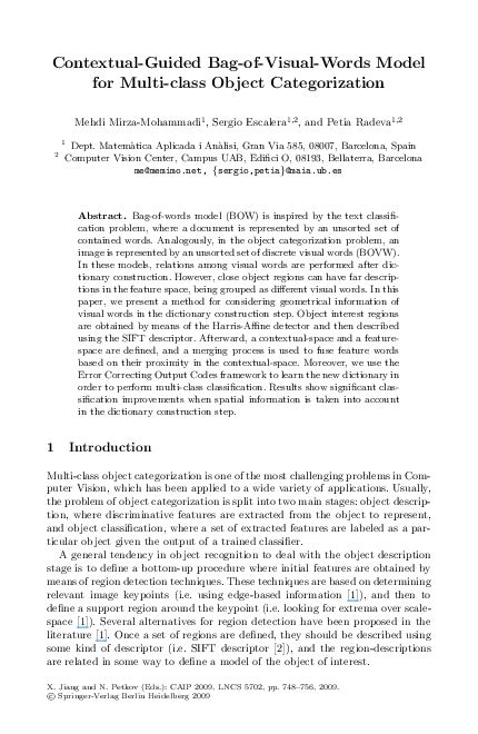 pdf contextual guided bag of visual words model for multi class object categorization mehdi