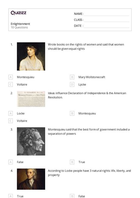 Printable The Enlightenment Worksheets For Grade 9 Quizizz