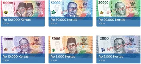 BI Luncurkan 7 Pecahan Uang Rupiah Kertas Baru Tahun Emisi 2022