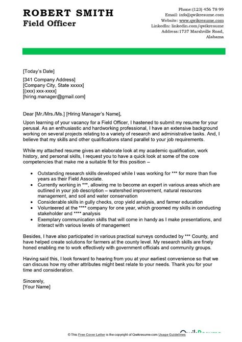 Field Officer Cover Letter Examples QwikResume