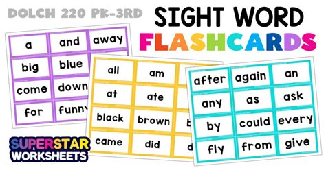 Sight Word Flash Cards Printable Free