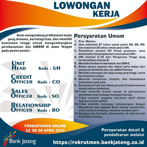 Lowongan Kerja Bank Jateng Berbagai Posisi Lowongan Kerja BUMN CPNS
